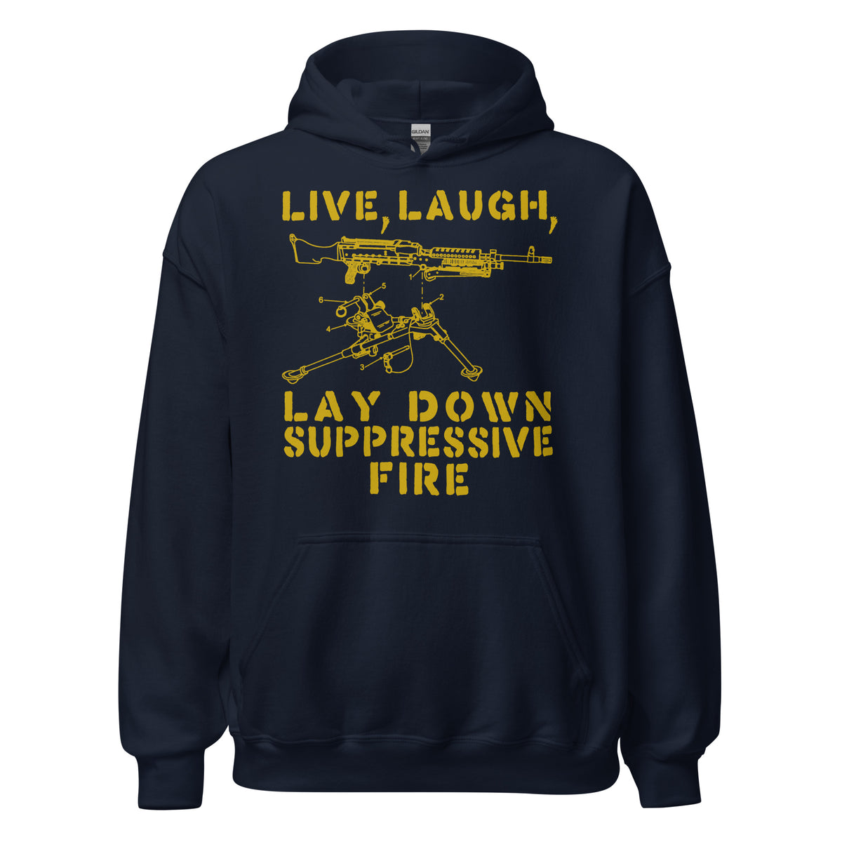 Live Laugh Lay Down Suppressive Fire - Machine Gun, Meme Hoodie ...